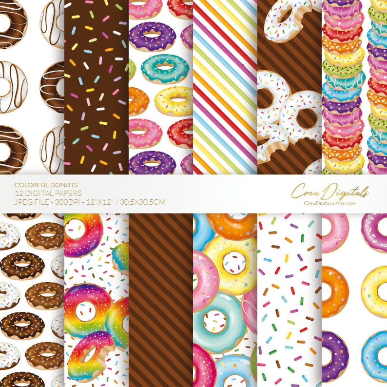 Donut Digital Papers, Colorful Donuts Seamless Pattern, Doughnut Party ...