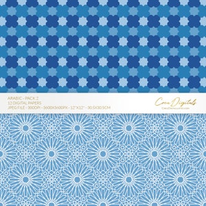 Arabic Pattern, Blue 12 Digital Paper Pack 2, Seamless Moroccan Pattern ...