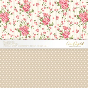 Shabby Chic Digital Paper, Beige and Coral Seamless Floral Pattern ...