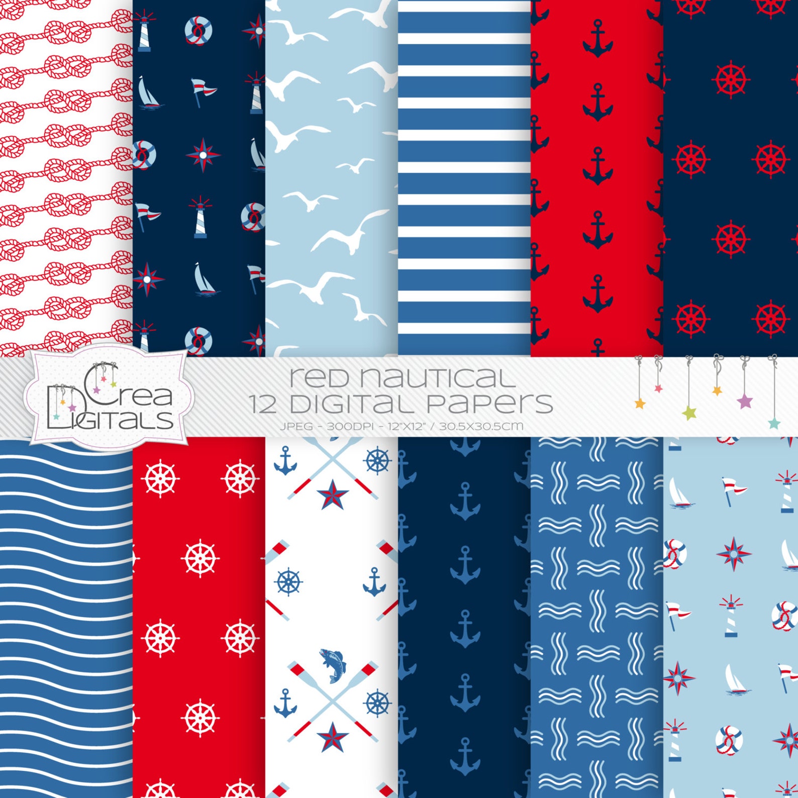 Red Sky and Navy Nautical 12 Digital Papers DIRECT DOWNLOAD - Etsy UK