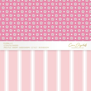 Floral Digital Paper, Pink Seamless Pattern, Ditsy Flowers, 12 Digital ...