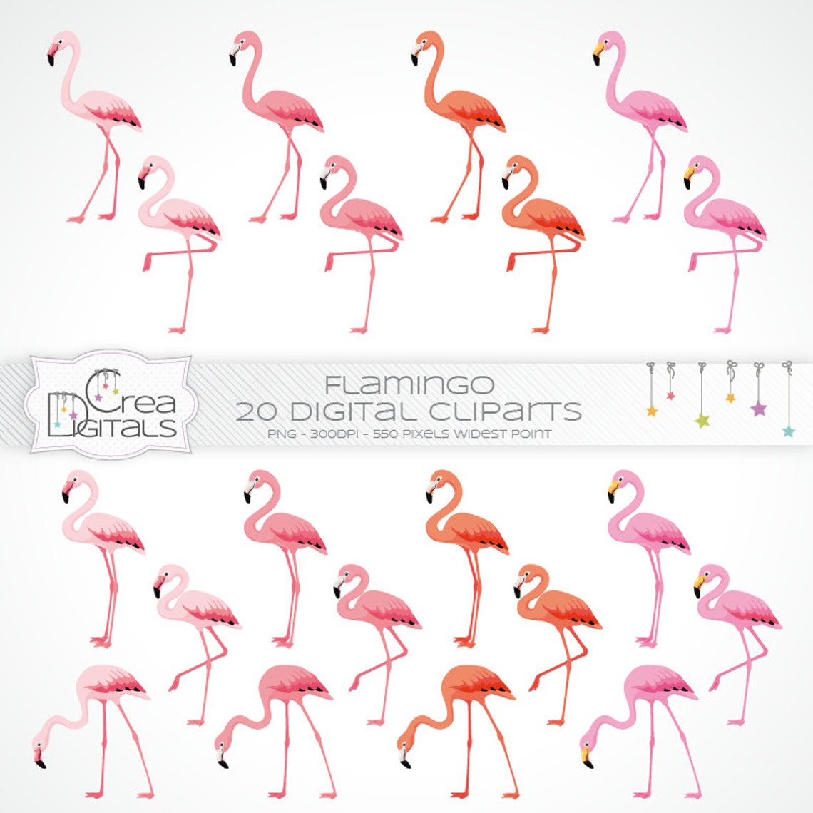 Pink Flamingo Clipart 20 Digital Cliparts INSTANT DOWNLOAD - Etsy
