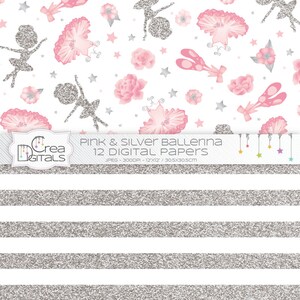 Ballerina, 12 Pink and Silver Digital Papers, Ballet and Tutu ...