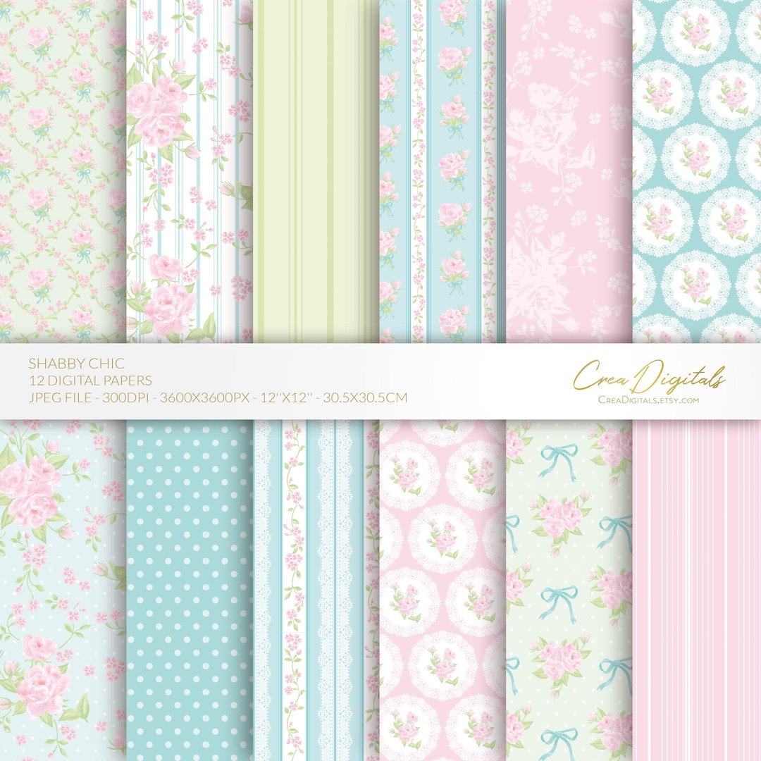 Shabby Chic Digital Paper, Turquoise and Pink Seamless Floral Pattern ...