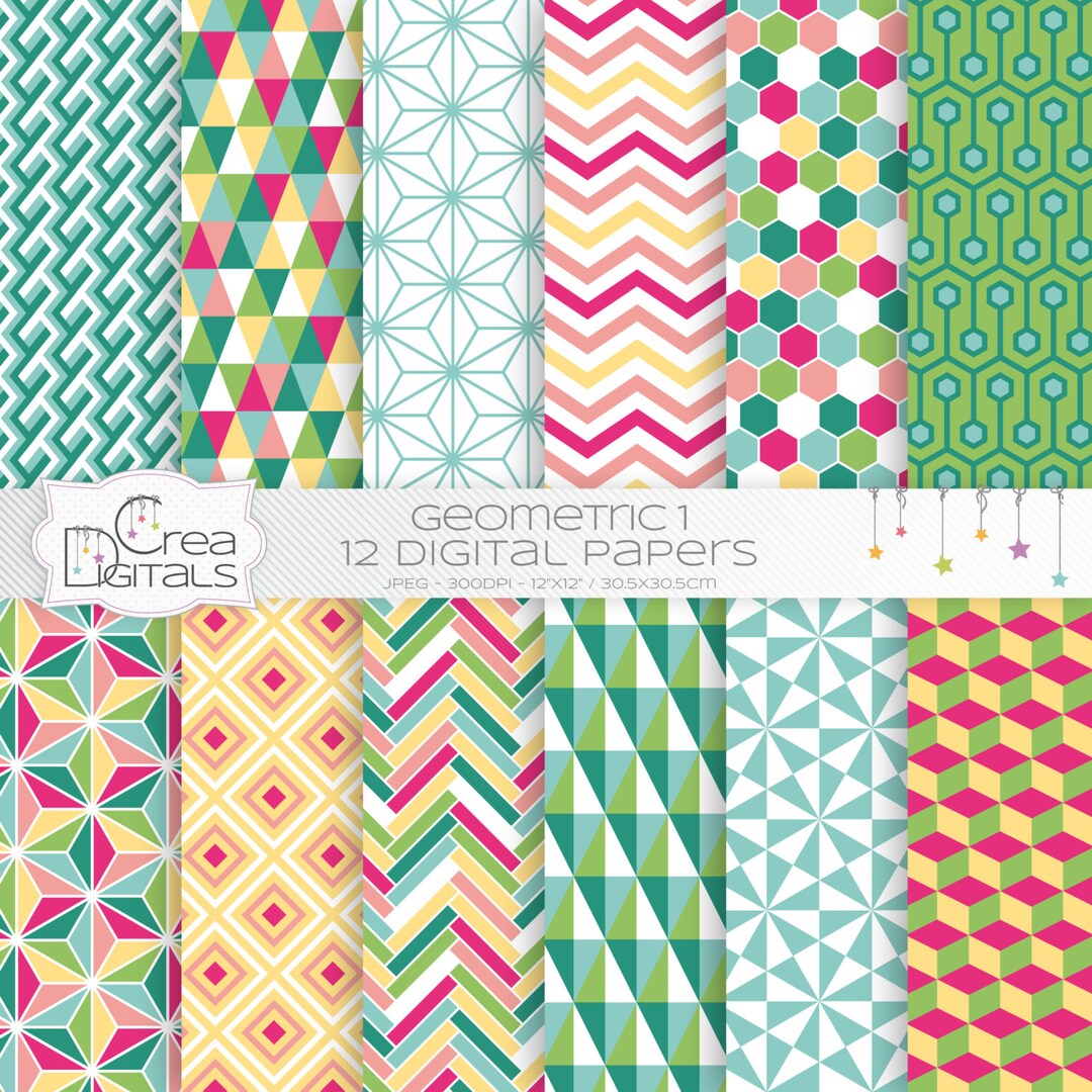 Green Geometrics 12 Digital Papers DIRECT DOWNLOAD - Etsy
