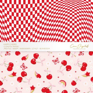 Happy Cherry Digital Paper, Vintage Pink & Red Seamless Floral Pattern ...