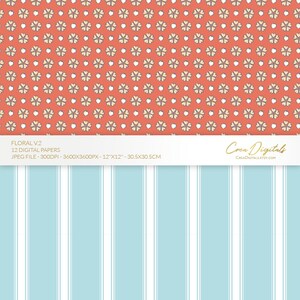 Floral Digital Paper, Navy, Coral and Yellow Seamless Pattern, Ditsy ...