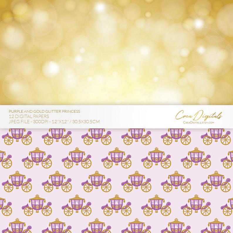 Glitter Fairy Princess, 12 Purple and Gold Digital Papers, INSTANT ...