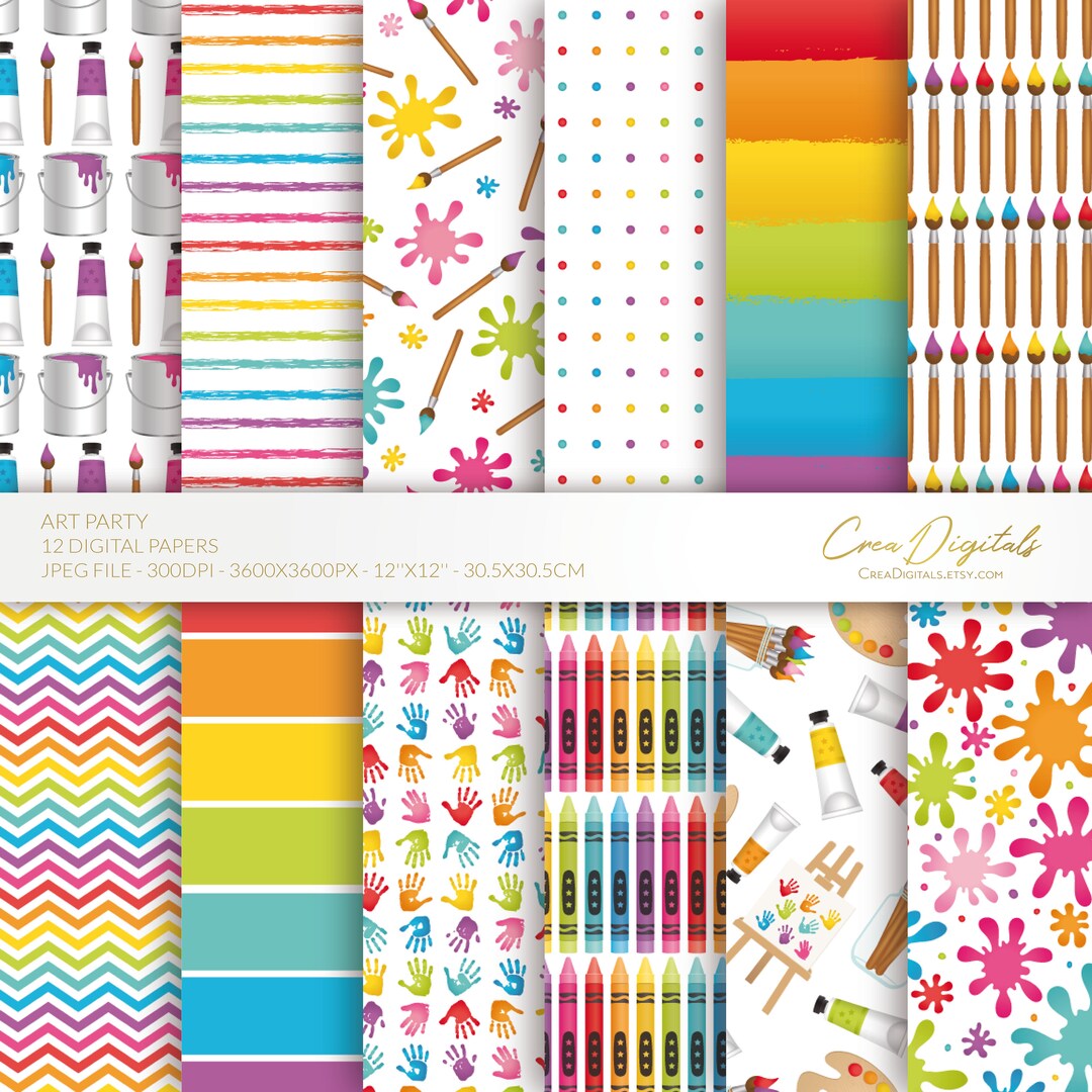 Art Party Digital Paper, Painting Seamless Pattern, Brush, Palette ...