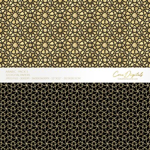 Arabic Pattern, Gold and Black 12 Digital Paper Pack 1, Seamless ...
