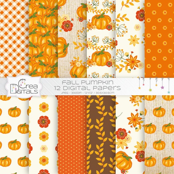 Fall orange pumpkin and flowers digital papers INSTANT | Etsy