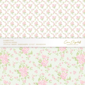 Shabby Chic Digital Paper, Mint Green and Pink Seamless Floral Pattern ...