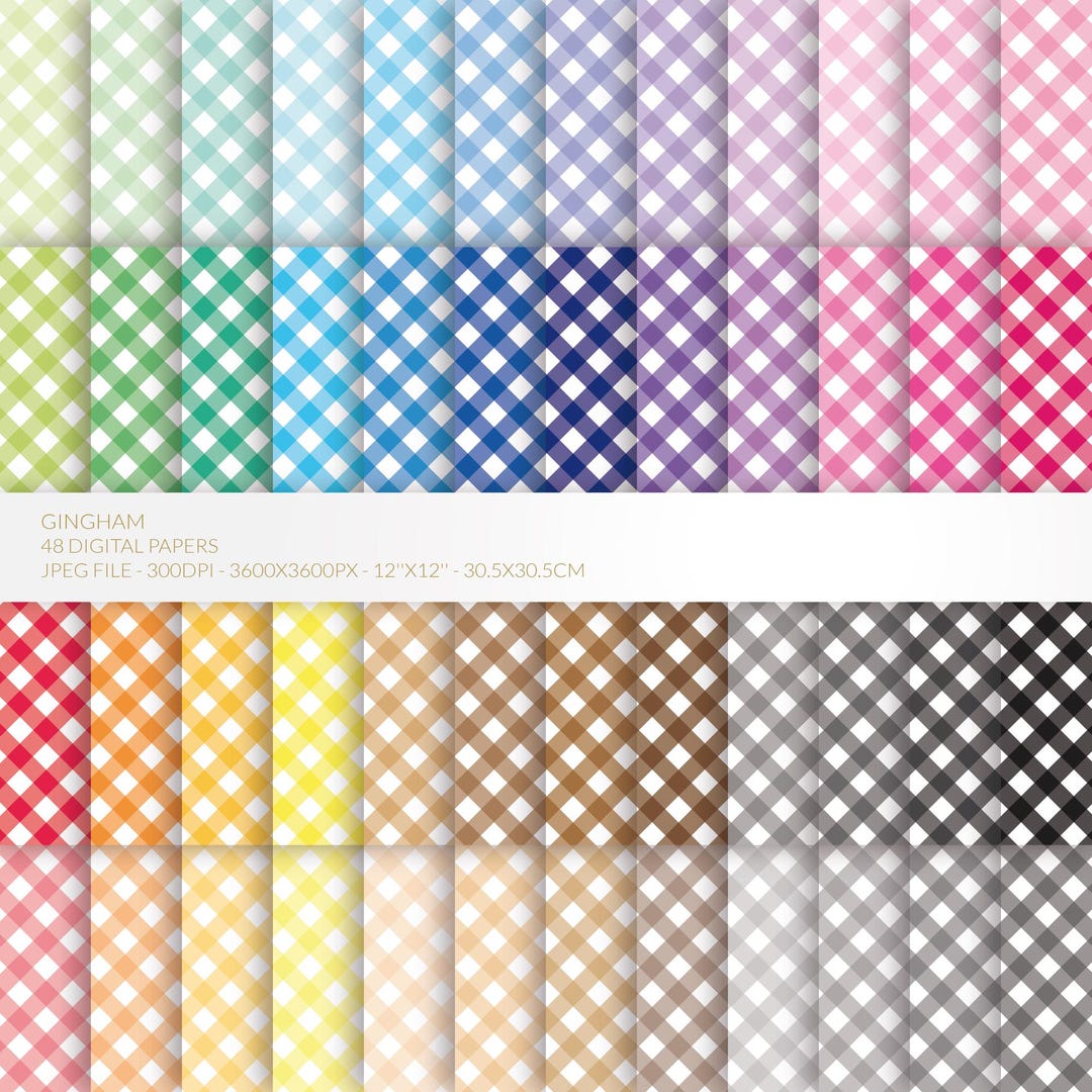 Gingham Digital Pattern, 50 Printable Papers, Rainbow Repeating ...