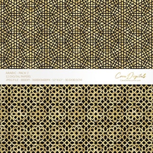 Arabic Pattern, Gold and Black 12 Digital Paper Pack 2, Seamless ...