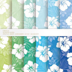 Hawaiian Hibiscus Flowers Digital Pattern, 50 Floral Printable Papers ...