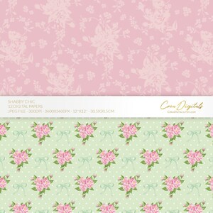 Shabby Chic Digital Paper, Mint Green and Pink Seamless Floral Pattern ...