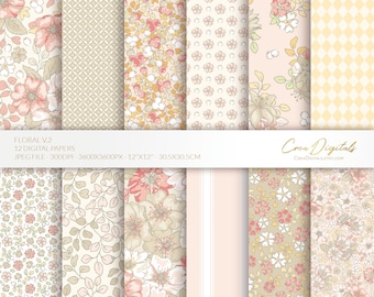 Floral Digital Paper, Pink Seamless Pattern, Ditsy Flowers, 12 Digital ...