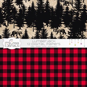 Rustic Lumberjack Buffalo Plaid, 12 Wild Woodland Digital Papers ...