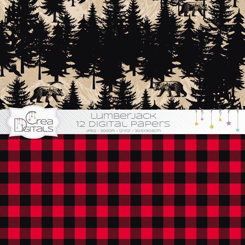 Rustic Lumberjack Buffalo Plaid 12 Wild Woodland Digital - Etsy