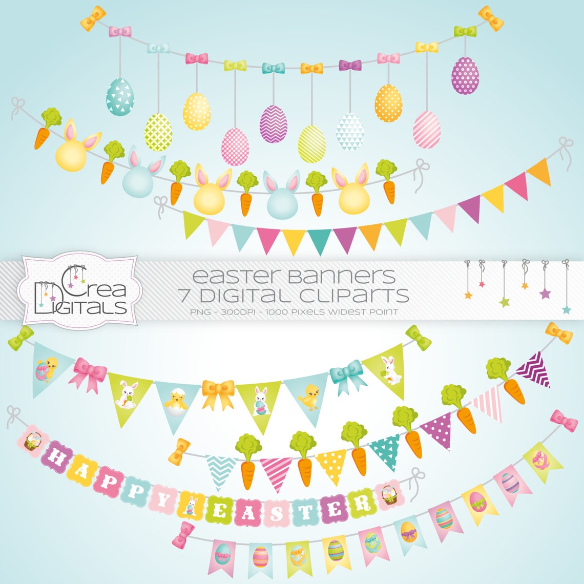 Easter bunting set 7 digital cliparts DIRECT DOWNLOAD | Etsy