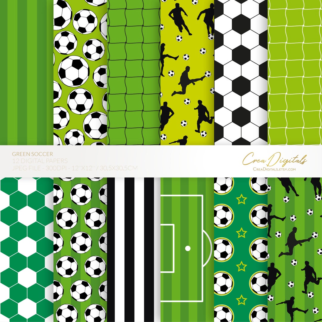 Green Soccer Digital Papers, Seamless Pattern, Football Printable ...