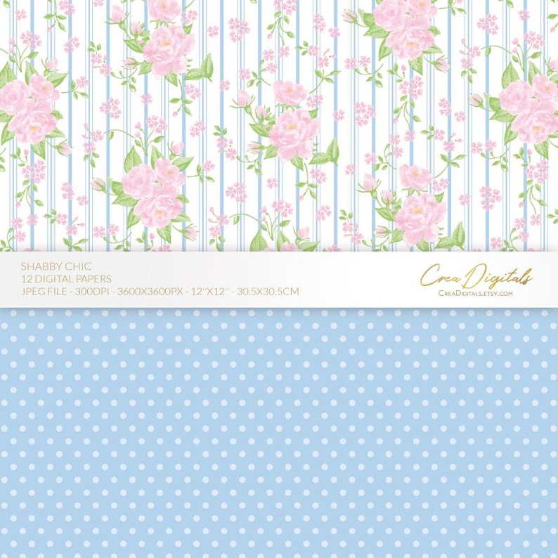Shabby Chic Digital Paper, Baby Pink and Blue Seamless Floral Pattern ...