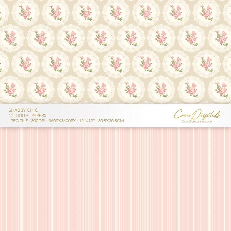 Shabby Chic Digital Paper, Beige and Coral Seamless Floral Pattern ...