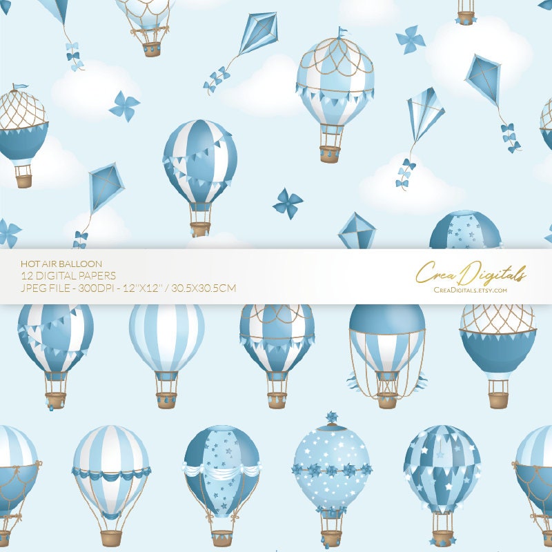 Hot Air Balloon Digital Paper Kite Clouds Bow Pinwheel - Etsy