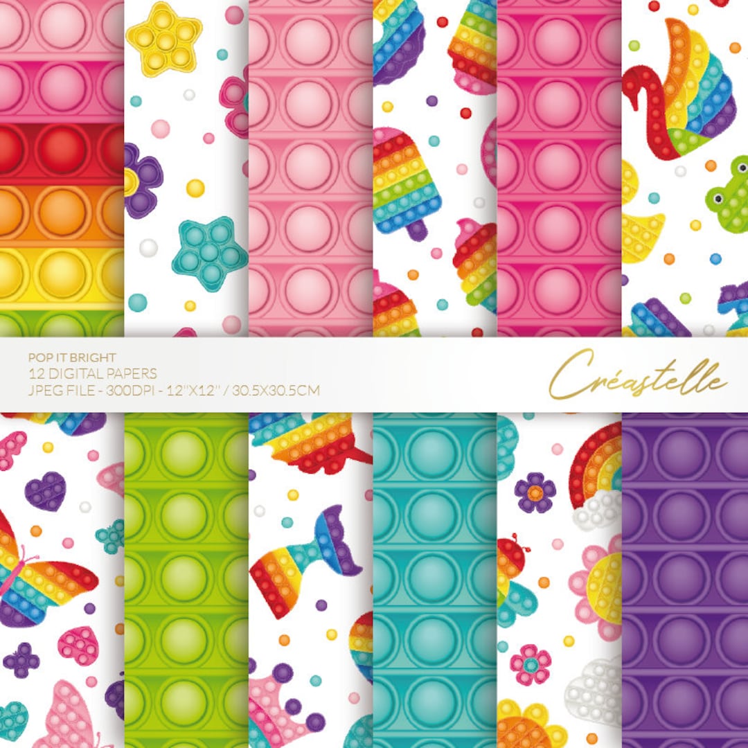 Pop It Digital Paper, Rainbow Seamless Pattern, Pop Fidget Toy, 12 ...