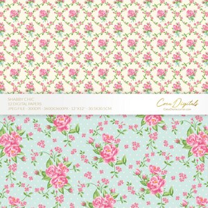 Shabby Chic Digital Paper, Turquoise and Pink Seamless Floral Pattern ...