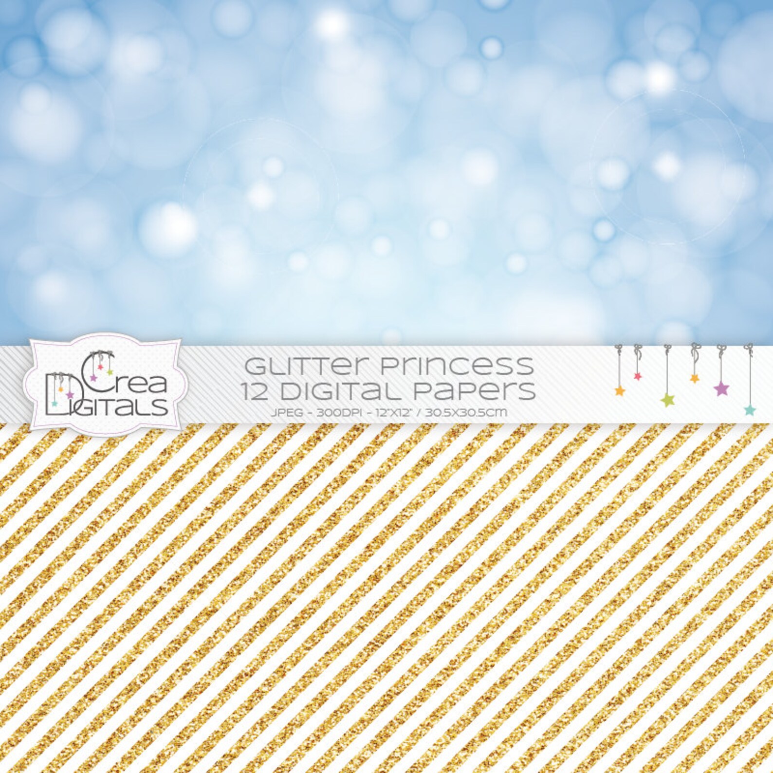 Glitter Fairy Princess 12 Blue and Gold Digital Papers - Etsy