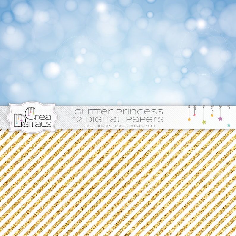 Glitter Fairy Princess - 12 Blue and Gold Digital Papers - INSTANT ...