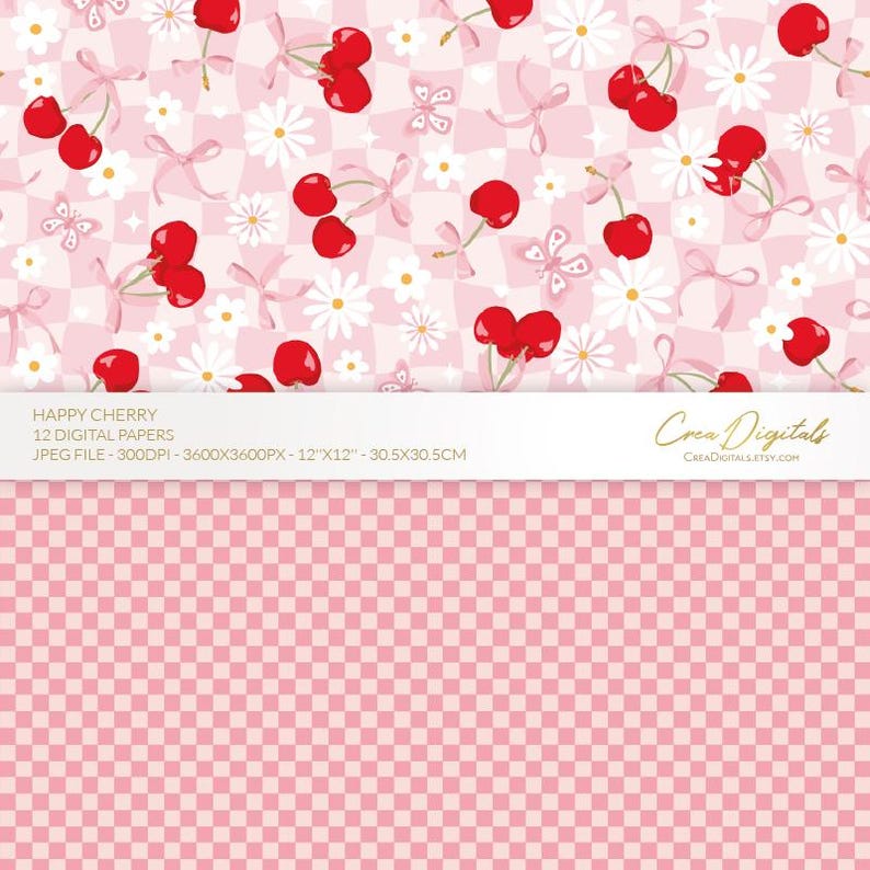 Happy Cherry Digital Paper, Vintage Pink & Red Seamless Floral Pattern ...