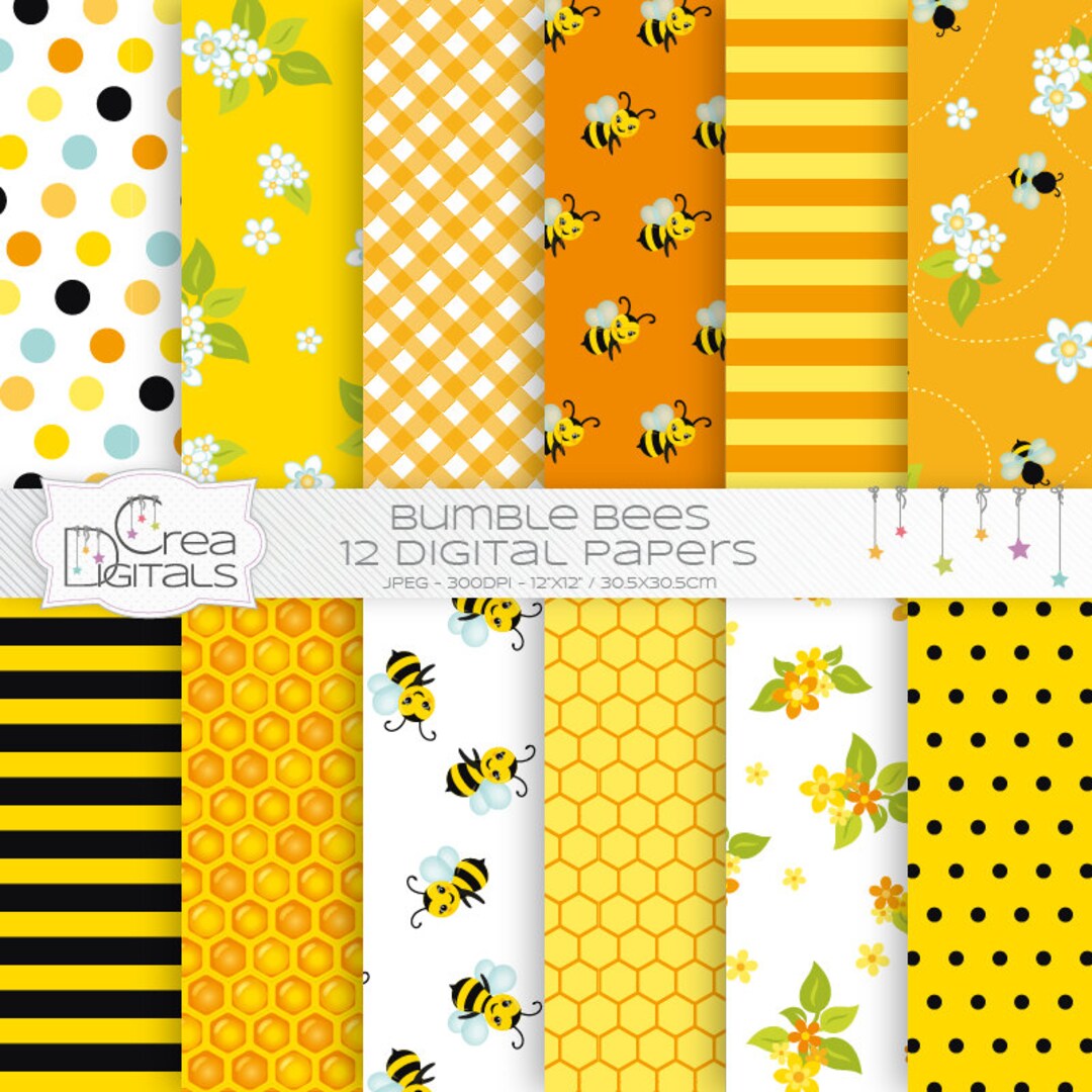 Bumble Bees, 12 Yellow Digital Papers, DIRECT DOWNLOAD - Etsy