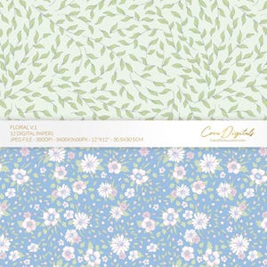 Floral Digital Paper, Baby Blue, Pink and Green Seamless Pattern, Ditsy ...