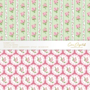 Shabby Chic Digital Paper, Mint Green and Pink Seamless Floral Pattern ...