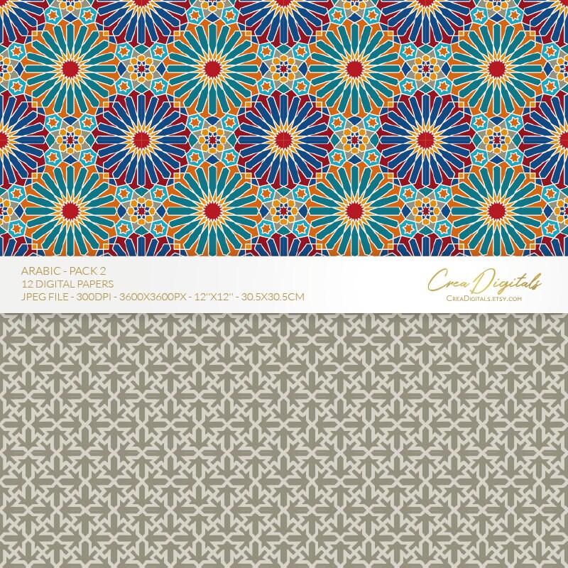Arabic Pattern, Colorful 12 Digital Paper Pack 2, Seamless Moroccan ...
