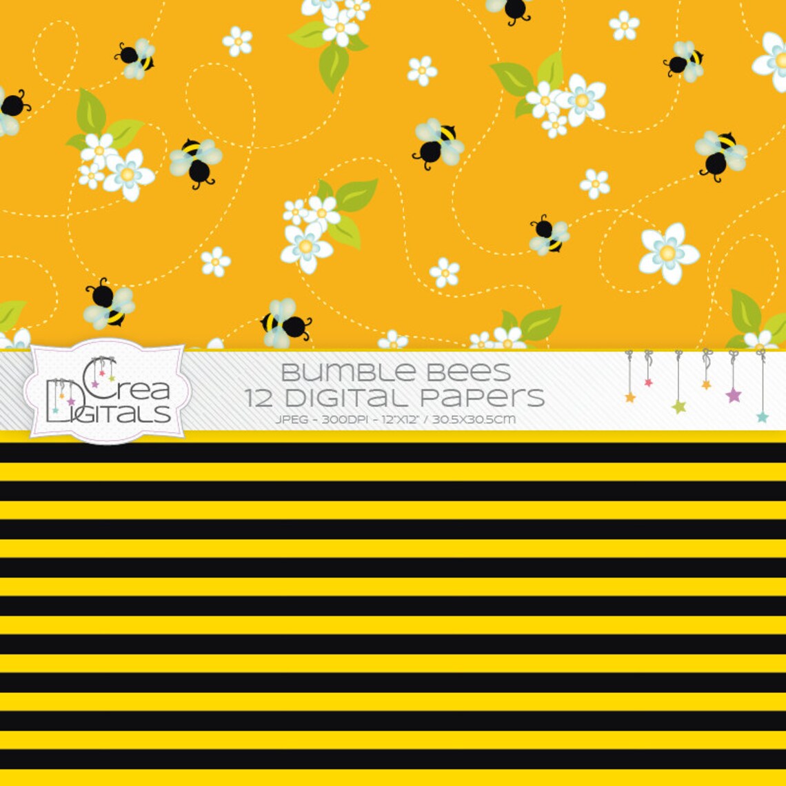 Bumble Bees, 12 Yellow Digital Papers, DIRECT DOWNLOAD - Etsy