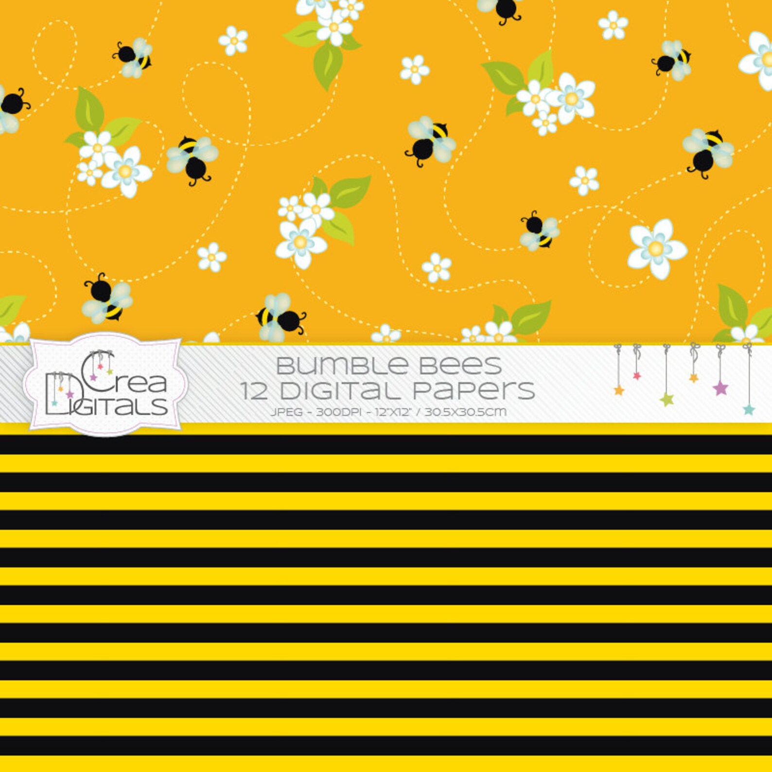Bumble Bees, 12 Yellow Digital Papers, DIRECT DOWNLOAD - Etsy