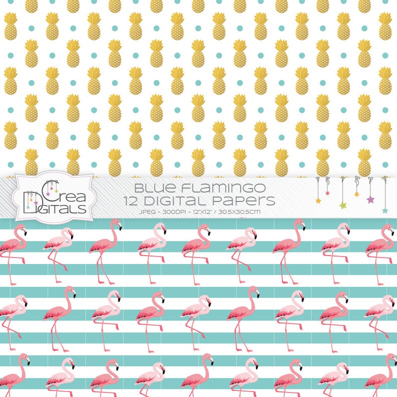Blue Flamingo, 12 Digital Paper Pack, INSTANT DOWNLOAD - Etsy