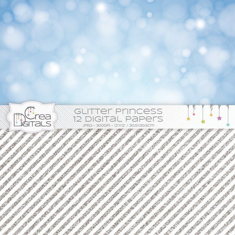 Glitter Fairy Princess 12 Blue and Silver Digital Papers - Etsy