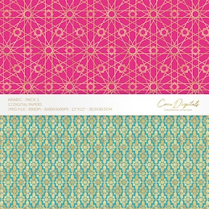 Arabic Pattern, Colorful 12 Digital Paper Pack 1, Pink Seamless ...