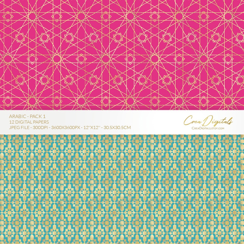Arabic Pattern, Colorful 12 Digital Paper Pack 1, Pink Seamless ...