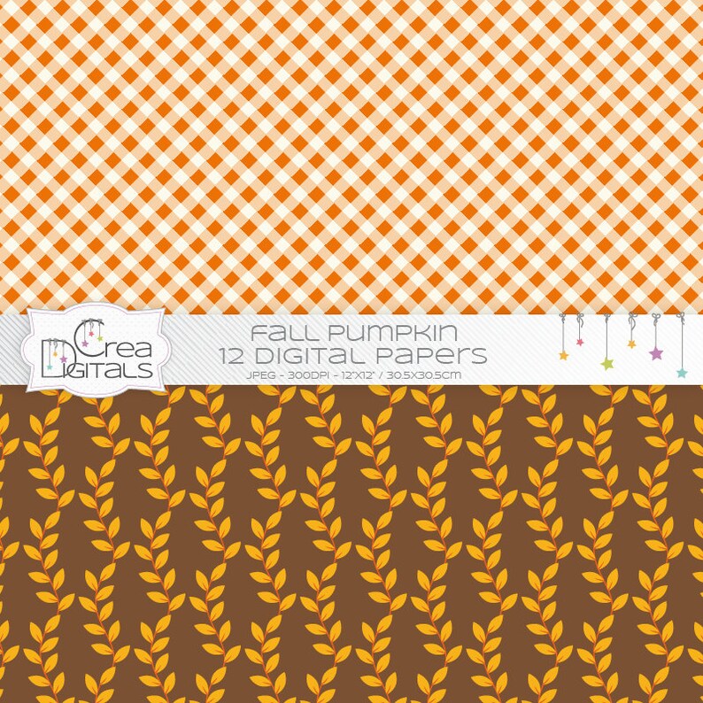 Fall orange pumpkin and flowers digital papers INSTANT | Etsy