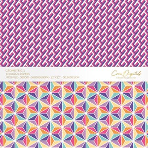 Geometric Digital Pattern, 12 Purple, Yellow and Pink Printable Papers ...