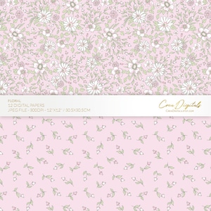 Floral Digital Paper, Pink Seamless Pattern, Ditsy Flowers, 12 Digital ...