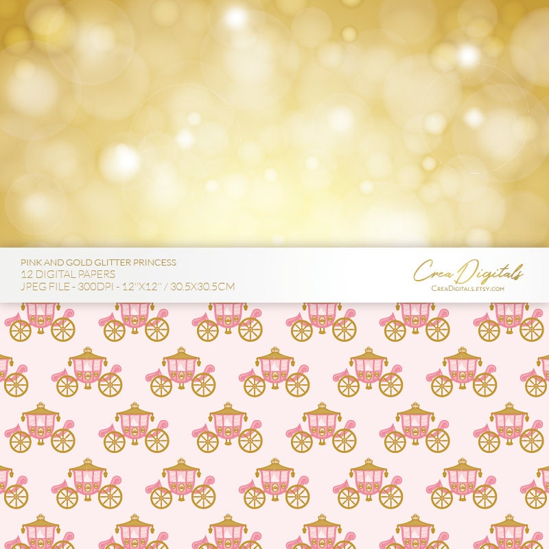 Glitter Fairy Princess, 12 Pink and Gold Digital Papers, INSTANT ...