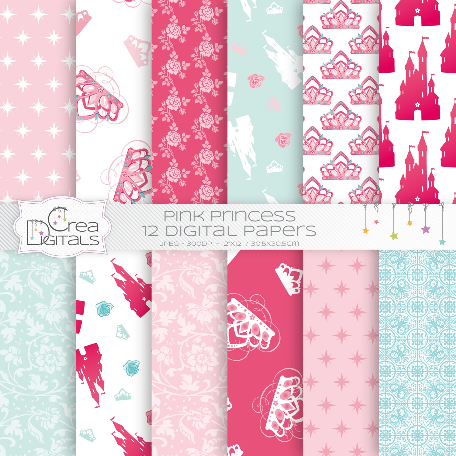 Princess 12 pink digital papers INSTANT DOWNLOAD | Etsy