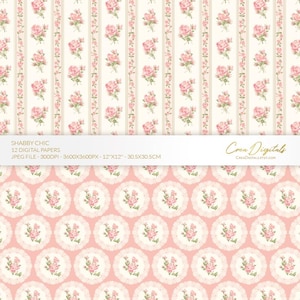 Shabby Chic Digital Paper, Beige and Coral Seamless Floral Pattern ...