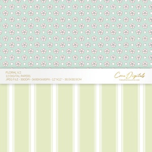 Floral Digital Paper, Turquoise, Pink and Green Seamless Pattern, Ditsy ...